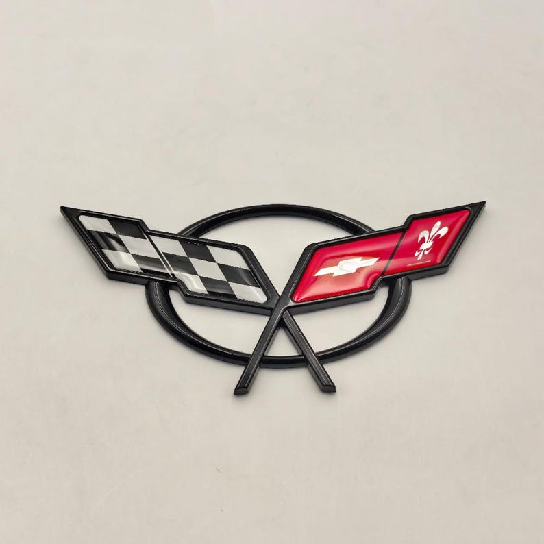 Corvette C5 Glossy Black Red Front Hood & Rear Crossed Flags Emblem ...