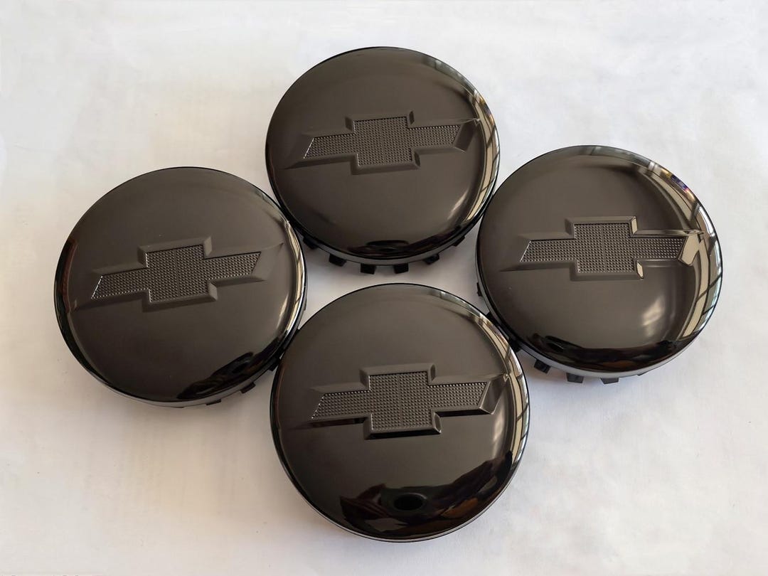 Set of 4 All Glossy Black With Grid Logo Aluminum 83mm Chevy Wheel ...