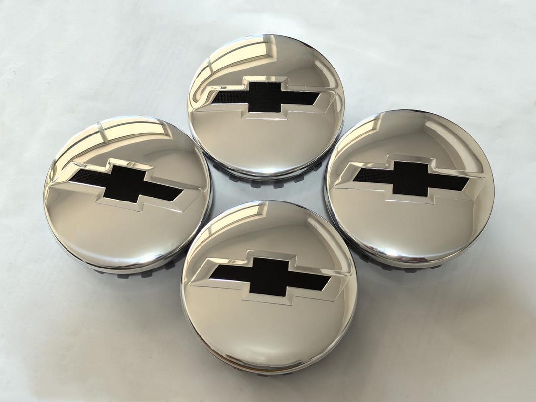 Set of 4 Chrome Chevy 83mm Wheel Center Caps With Black Grid Logo ...