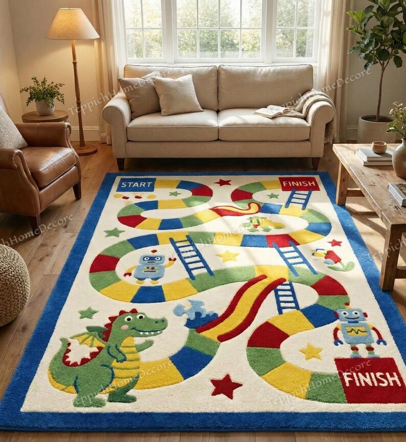 Hand Tufted Kids Game Rug | Snakes & Ladders Play Rug I Children ...