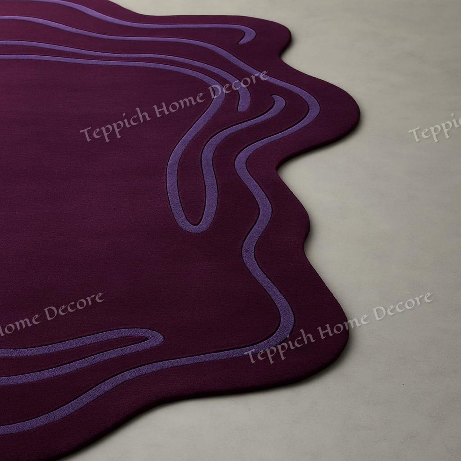 Deep Purple Wool Rug: Irregular Wavy Handmade Statement Carpet - Etsy