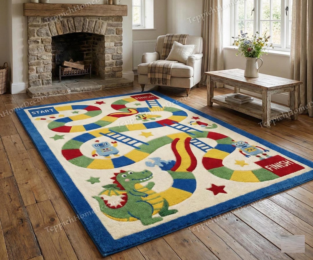 Hand Tufted Kids Game Rug | Snakes & Ladders Play Rug I Children ...