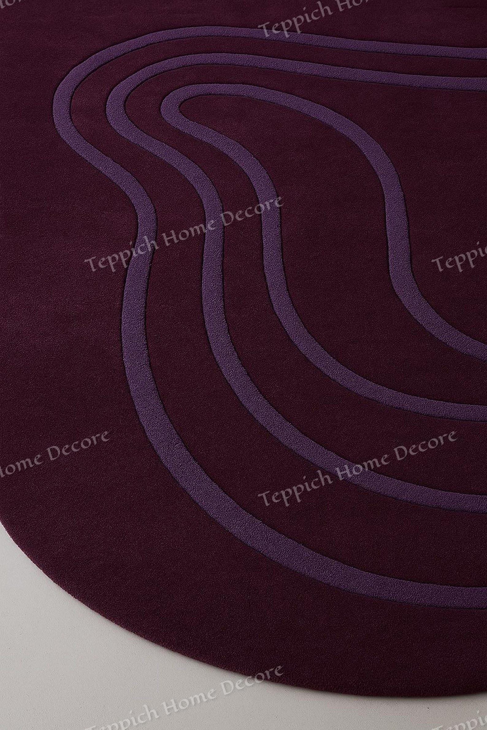 Deep Purple Wool Rug: Irregular Wavy Handmade Statement Carpet - Etsy