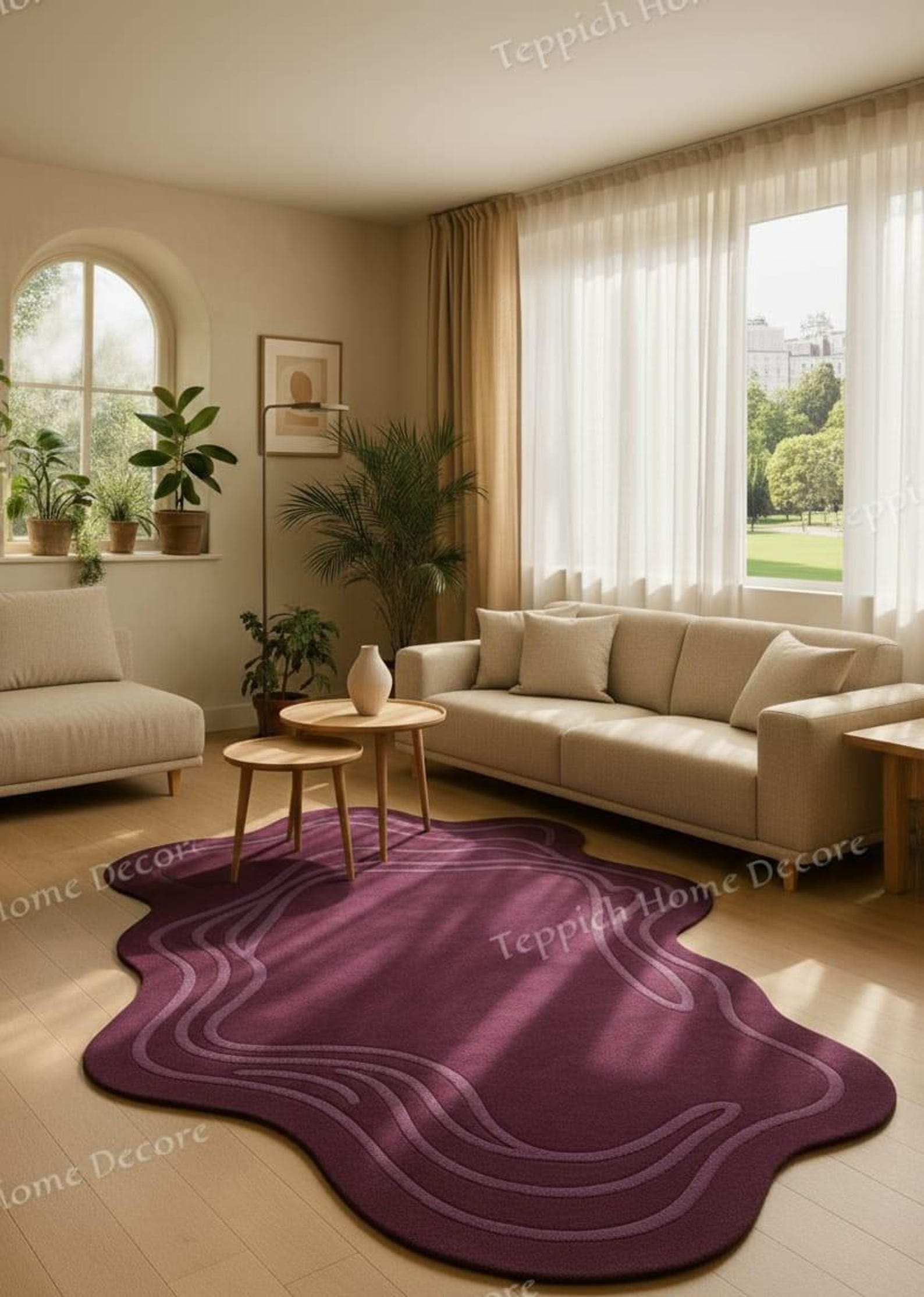 Deep Purple Wool Rug: Irregular Wavy Handmade Statement Carpet - Etsy