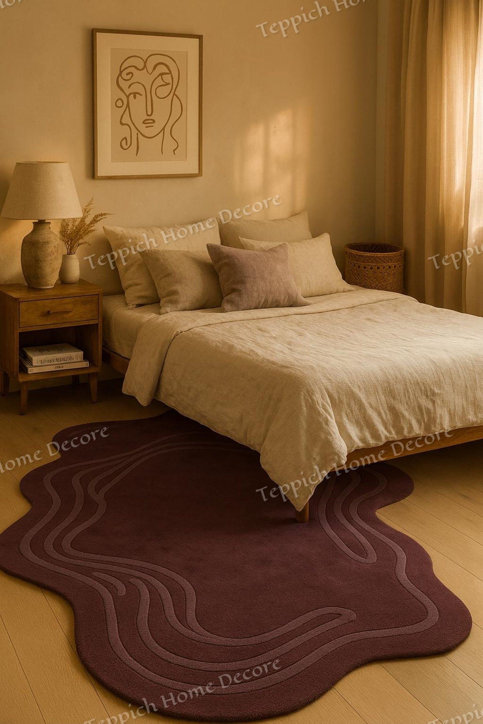 Deep Purple Wool Rug: Irregular Wavy Handmade Statement Carpet - Etsy