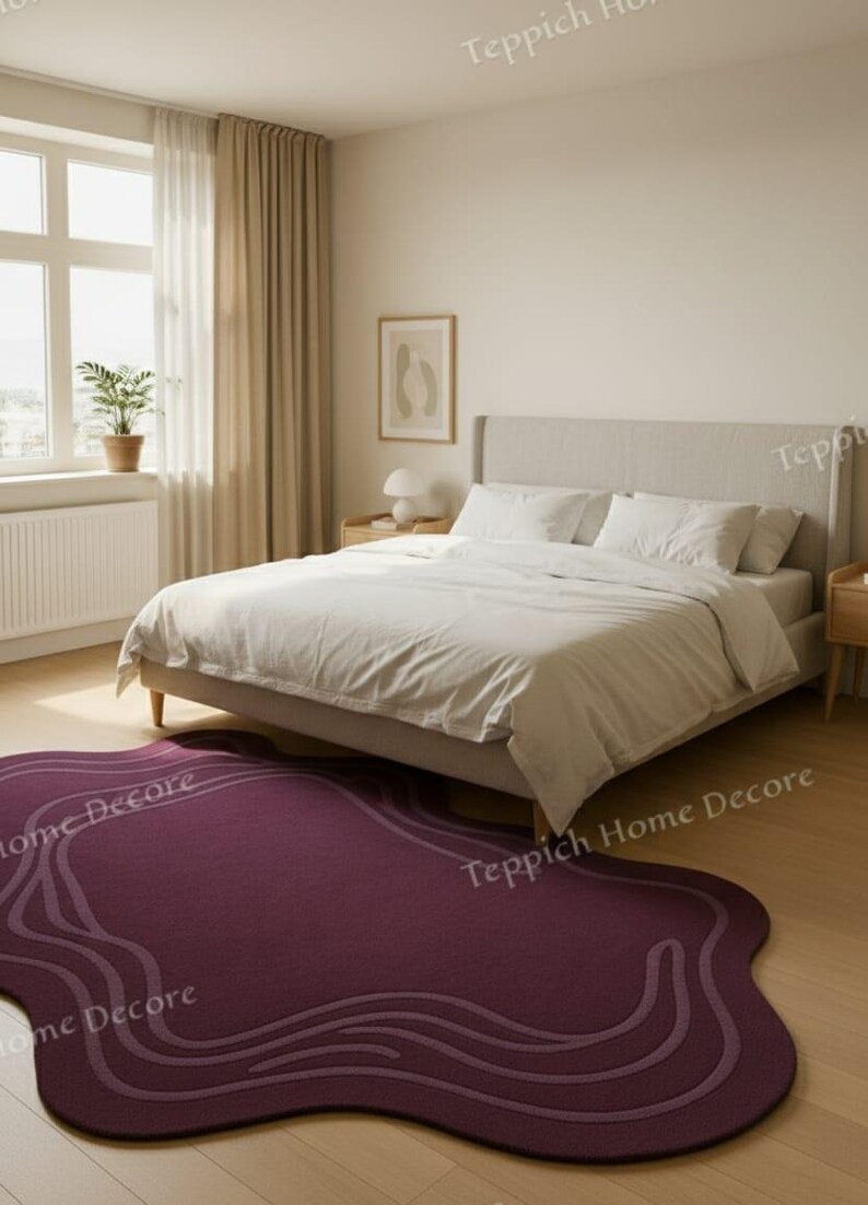 Deep Purple Wool Rug: Irregular Wavy Handmade Statement Carpet - Etsy