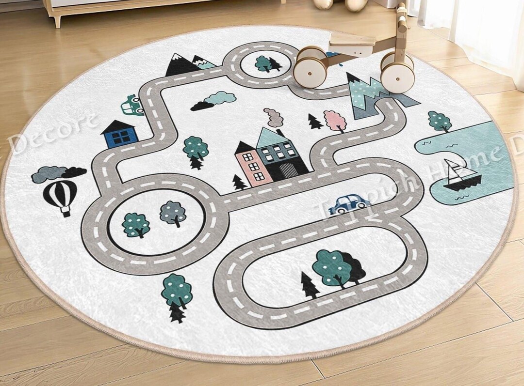 Road Map Play Mat - Round Kids Rug, City Life Carpet for Playroom - Etsy