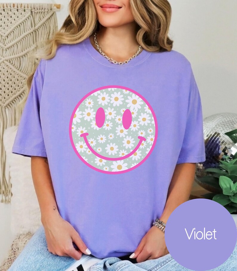 Retro Daisy Smiley Face Graphic Tee Cute Y2k Fashion T Shirt Summer ...