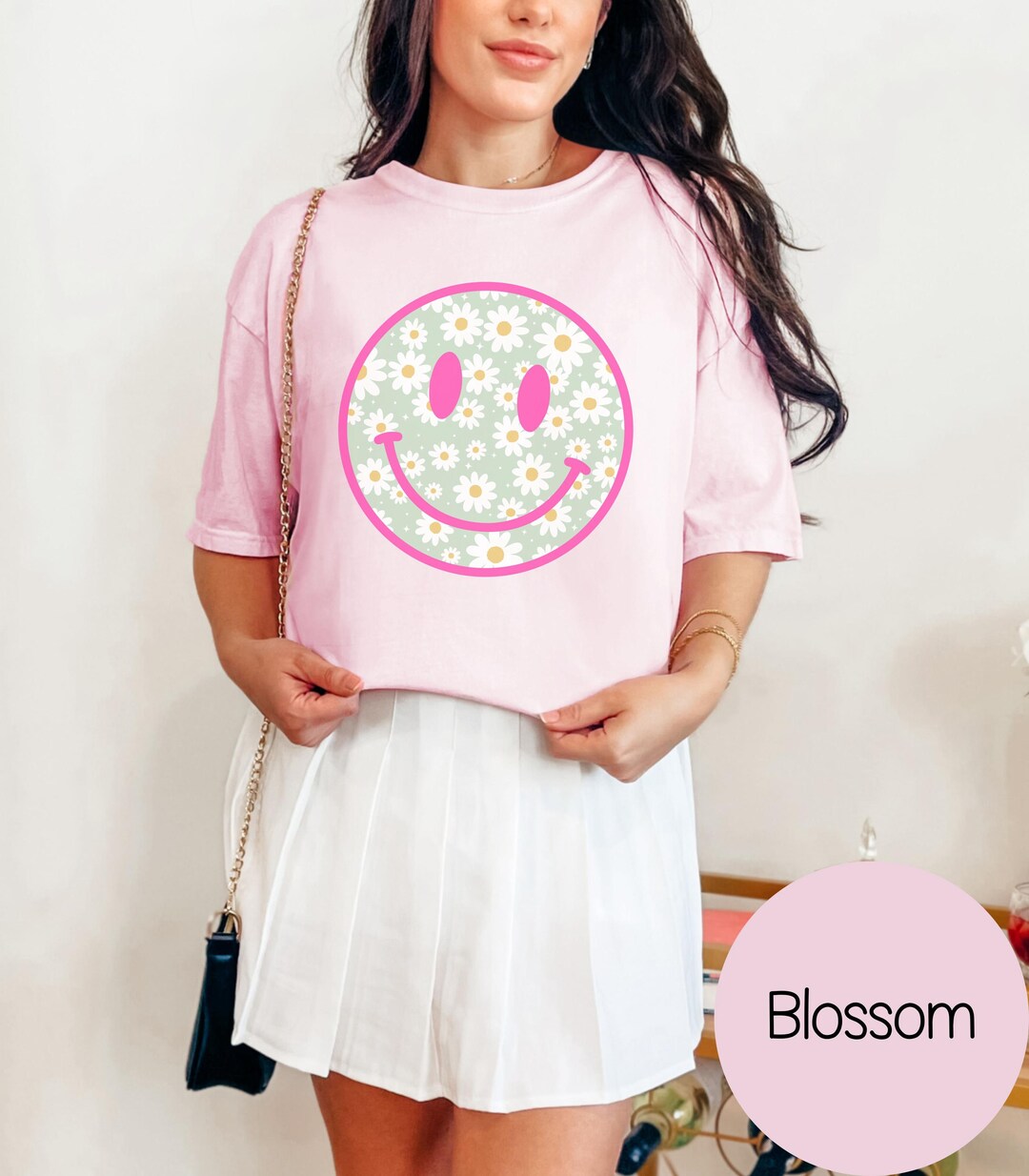 Retro Daisy Smiley Face Graphic Tee Cute Y2k Fashion T Shirt Summer ...