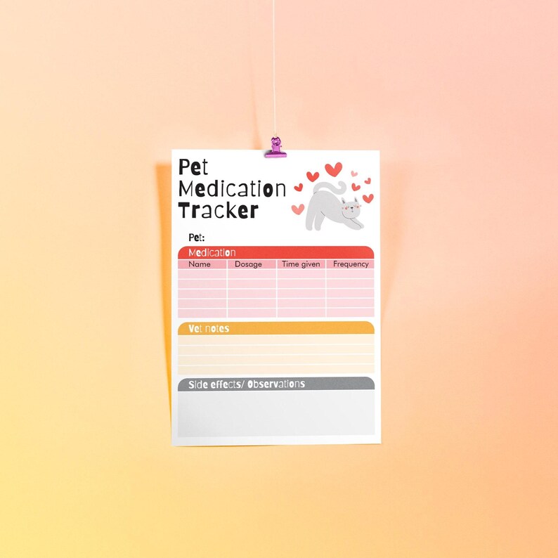 Pet Medication Tracker | Printable Pet Medical Log | Cat Health Chart ...