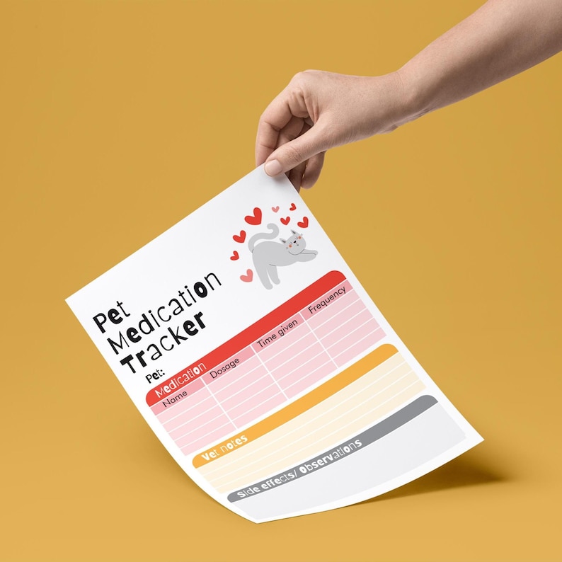 Pet Medication Tracker | Printable Pet Medical Log | Cat Health Chart ...
