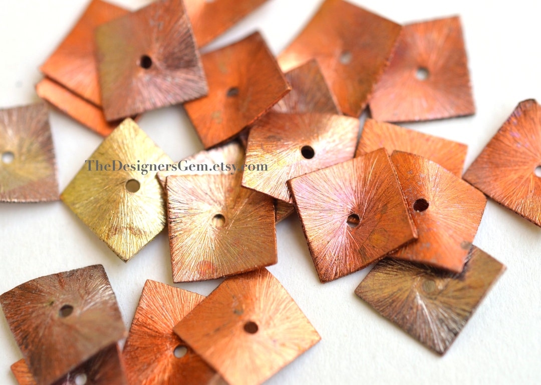 One Brushed Multi Color Oxidized Copper and Fire Torched Curved Square ...