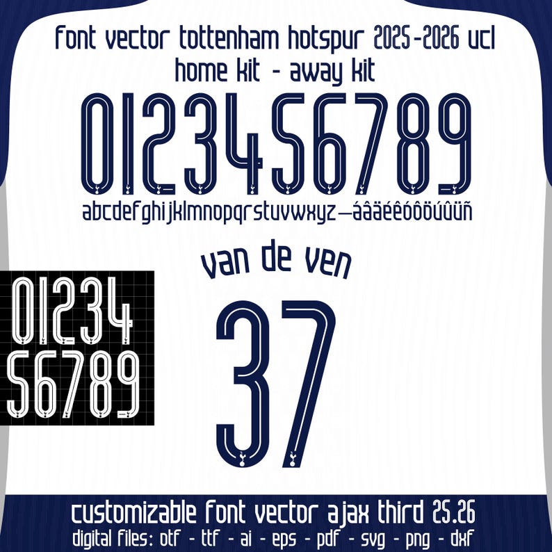 Font Vector Tottenham UCL 25-26: Football Font Home Kit - Away Kit ...