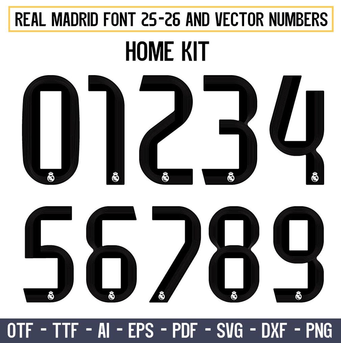 Real Madrid 25-26 Jersey Font Vector, Football Season 2025-2026, Font ...