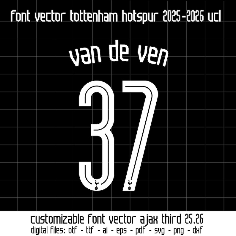 Font Vector Tottenham UCL 25-26: Football Font Home Kit - Away Kit ...