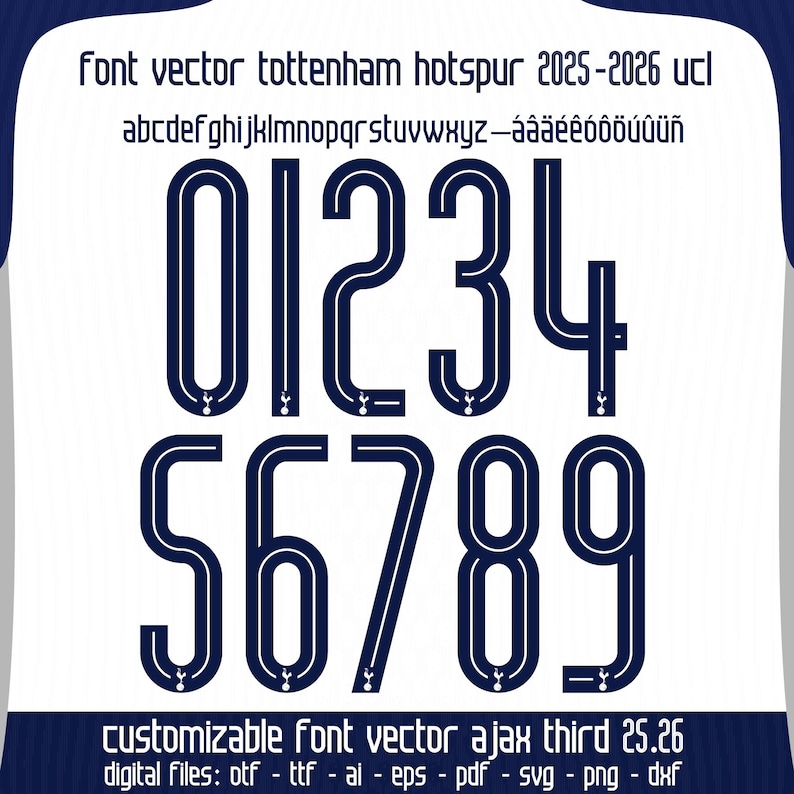 Font Vector Tottenham UCL 25-26: Football Font Home Kit - Away Kit ...