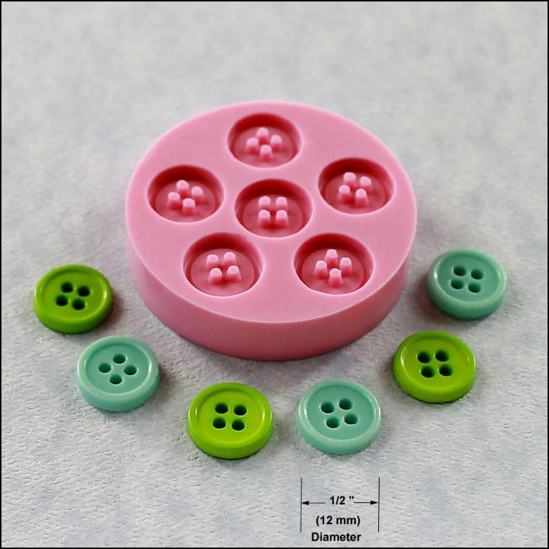 Four Hole Rimmed Button Flexible Silicone Mold/mould (12mm) for Crafts, Jewelry, Scrapbooking ...