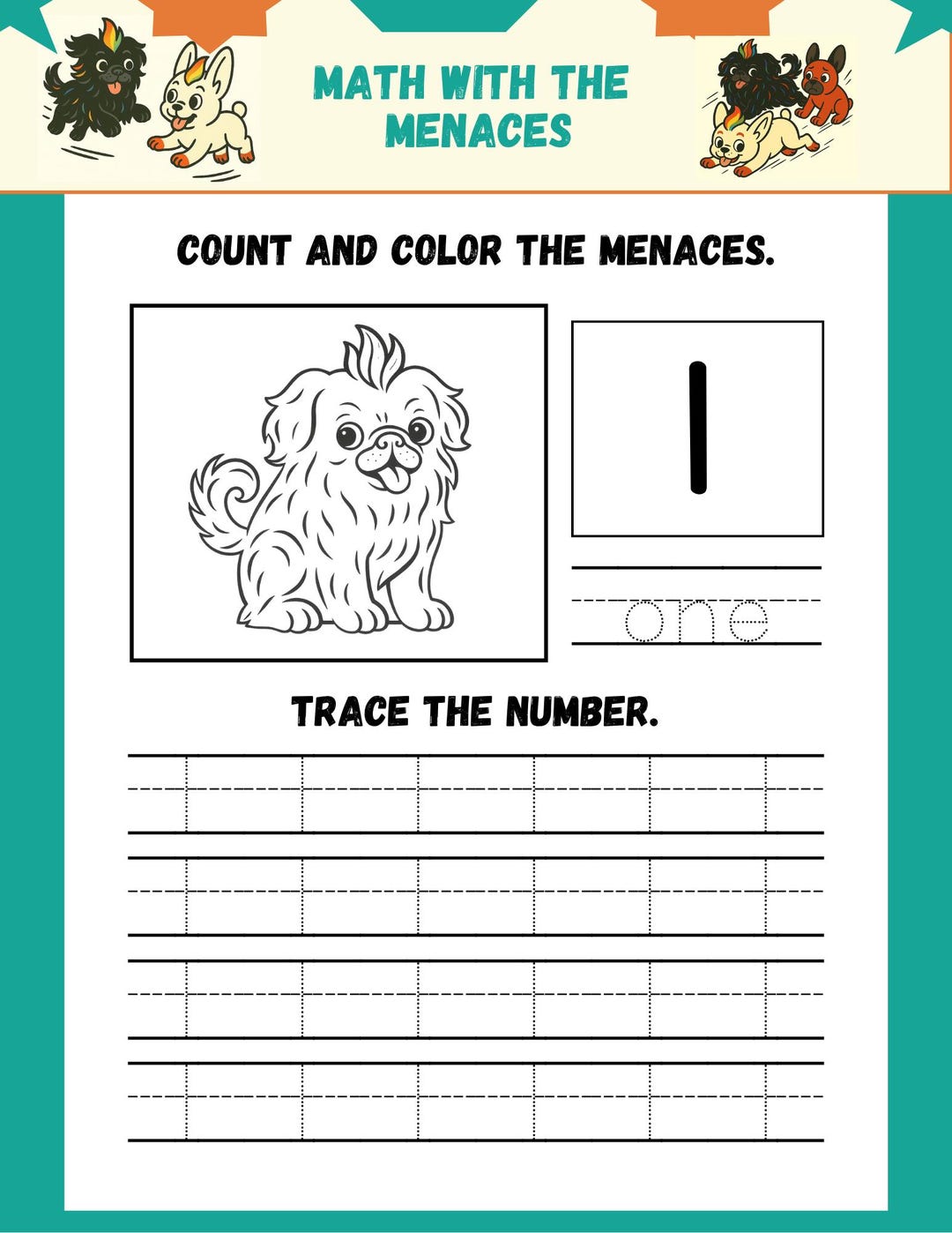 Dog-themed Math Worksheets - Numbers 1–10 - Color, Trace, and Write ...