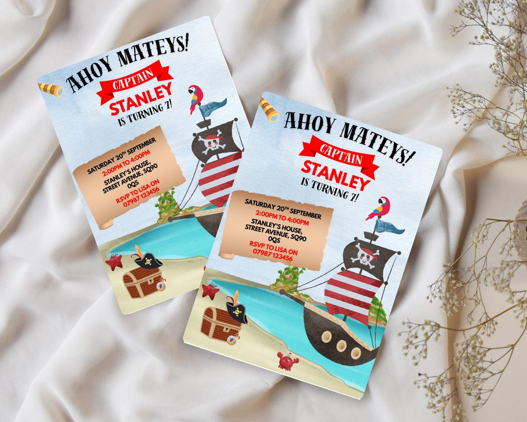Editable Pirate Birthday Invitation for Boys, Pirate Themed Party ...