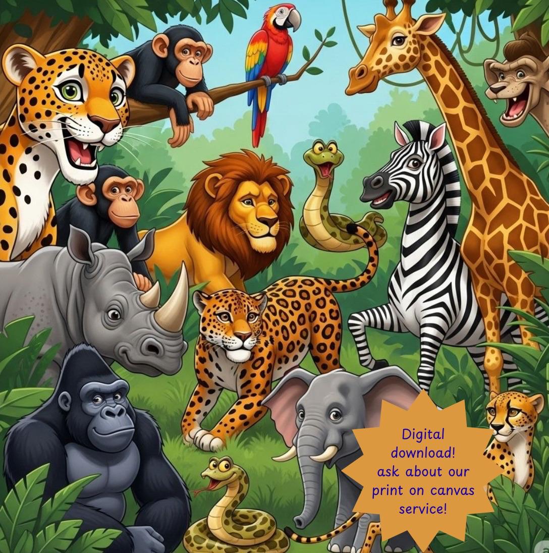Cartoon Animal Safari Digital Art Download - Etsy