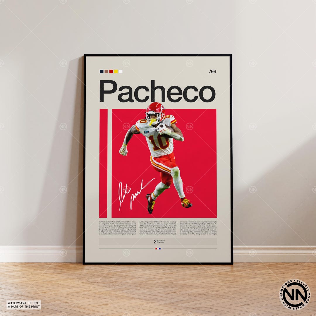 Isiah Pacheco Poster, Kansas City Chiefs Print, NFL Poster, Sports ...