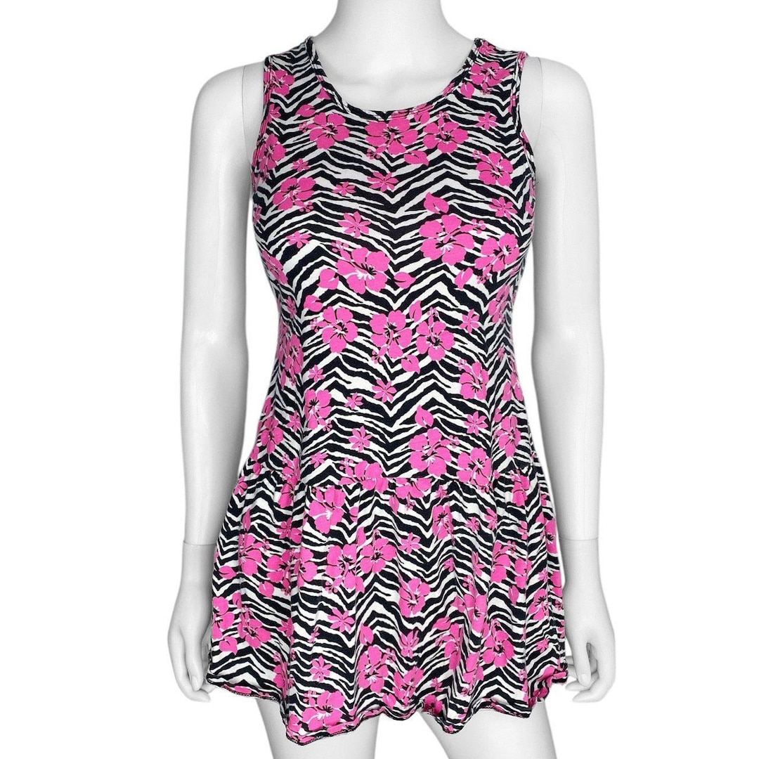 Y2K 2000s Scene Gyaru Hibiscus Zebra Print Dress Sz XS/S - Etsy