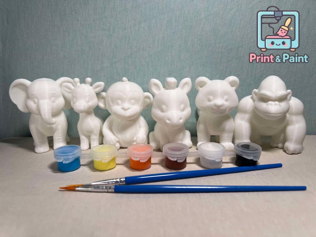 3D Printed Safari Animal Paint Kit Kid Painting Activity DIY Craft Set ...