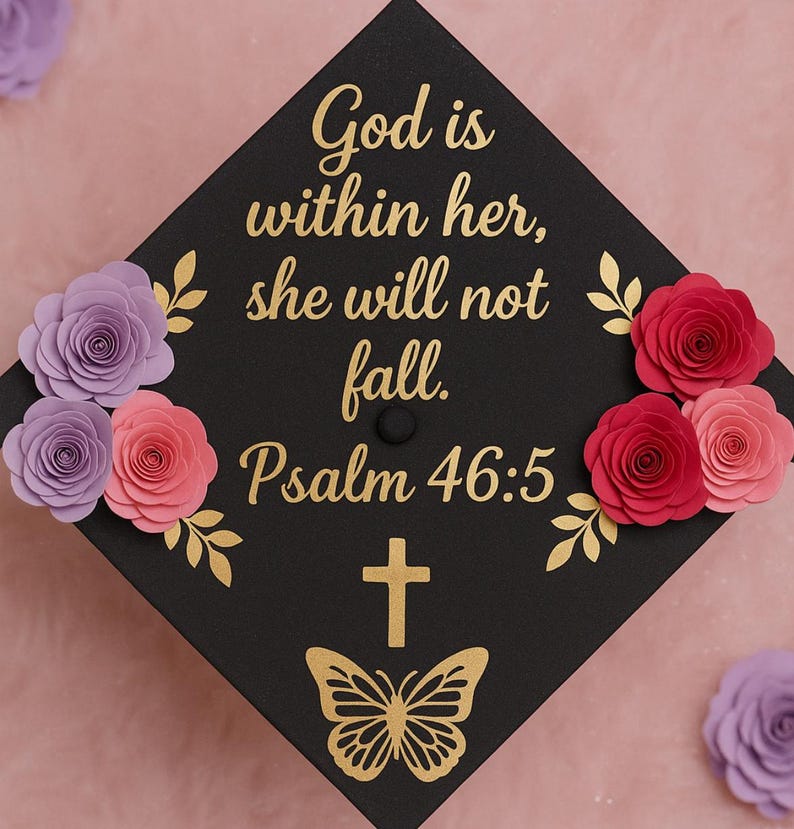 Christian Graduation Cap | Psalm 46:5, Pink Floral Decor - Etsy