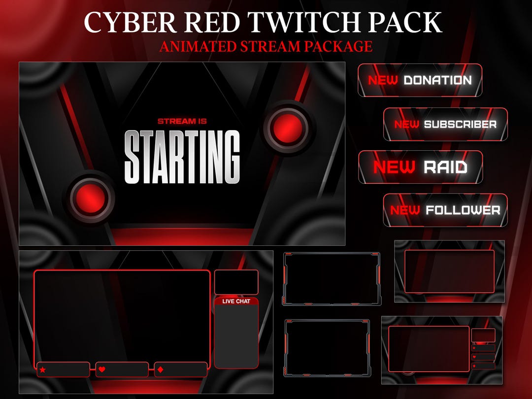 Cyber Red Stream Package Red Twitch Pack Streampack Streaming Streamers ...