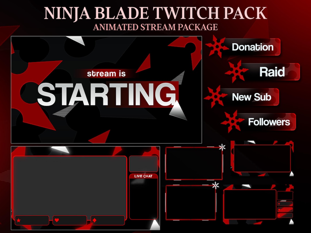Red Ninja Twitch Stream Overlays Package/twitch Set/panel/stinger ...