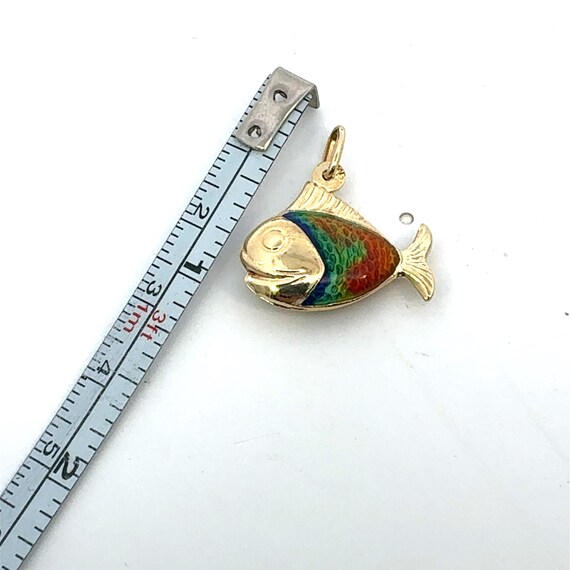 Vintage 14K Solid Gold Rainbow Enamel Fish Charm - Gem