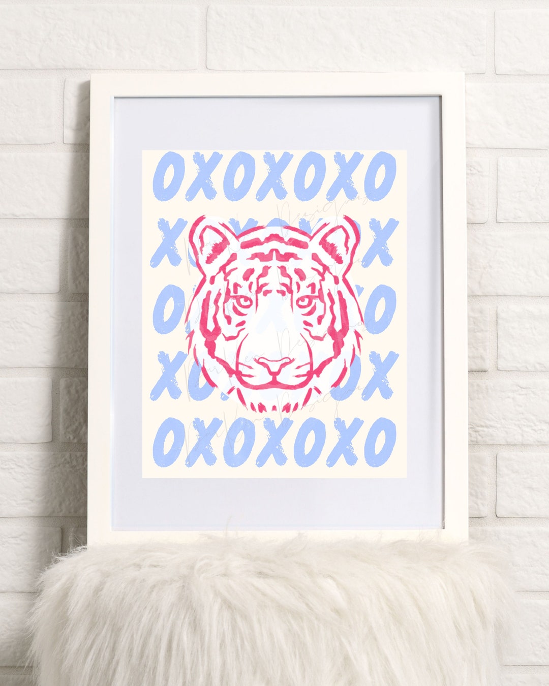 Preppy Tiger descarga digital, Tiger Print, Blue Wall Art, Preppy ...