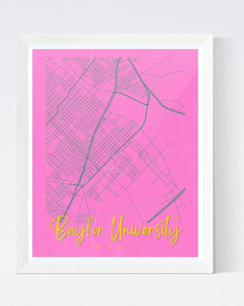 Baylor University Pink Map Art Print: Waco Texas, Dorm Decor (digital ...