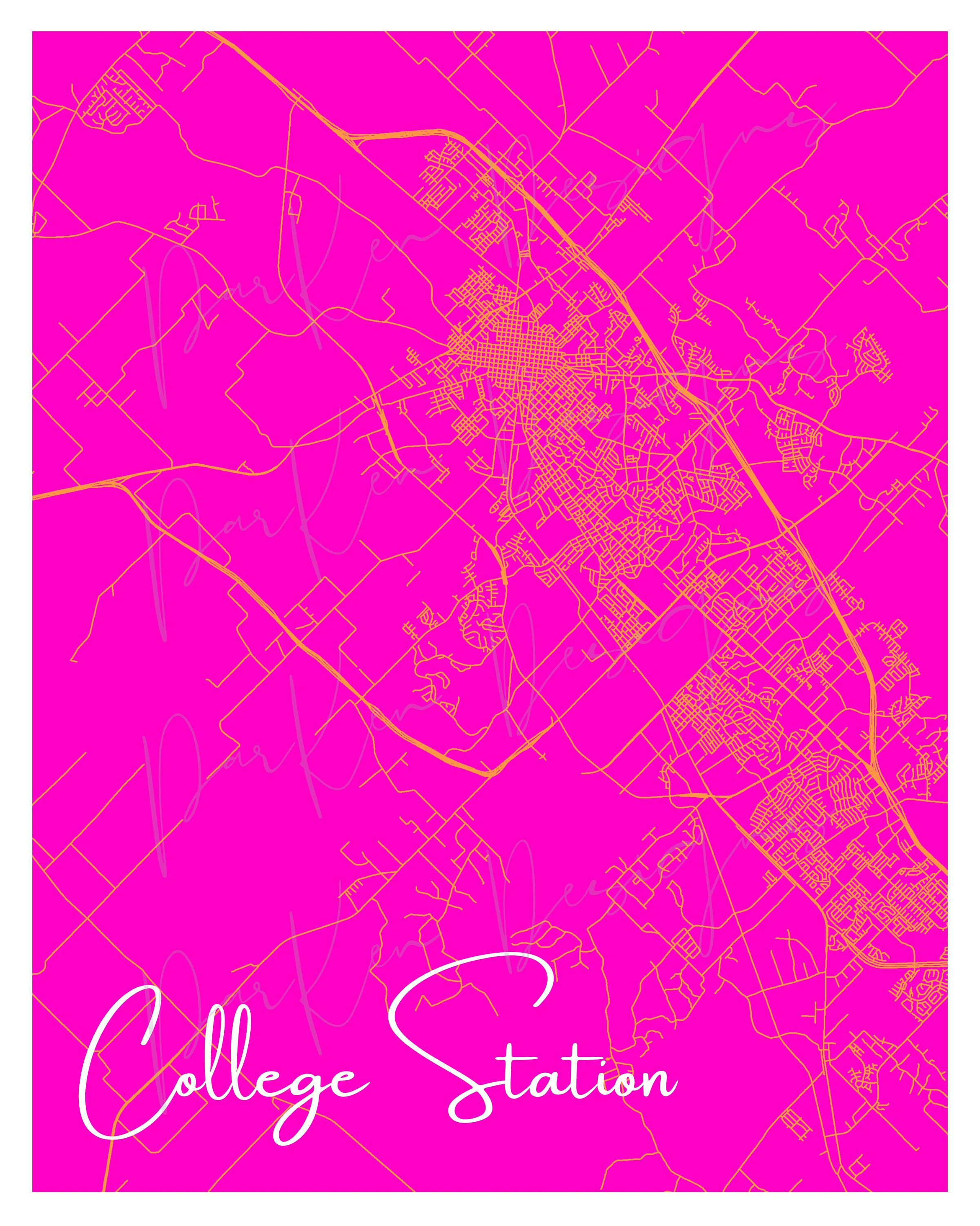 College Station Map Art: Bright Texas Print (digital Download) - Etsy