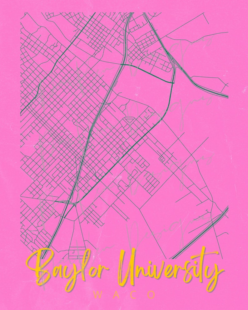 Baylor University Pink Map Art Print: Waco Texas, Dorm Decor (digital ...