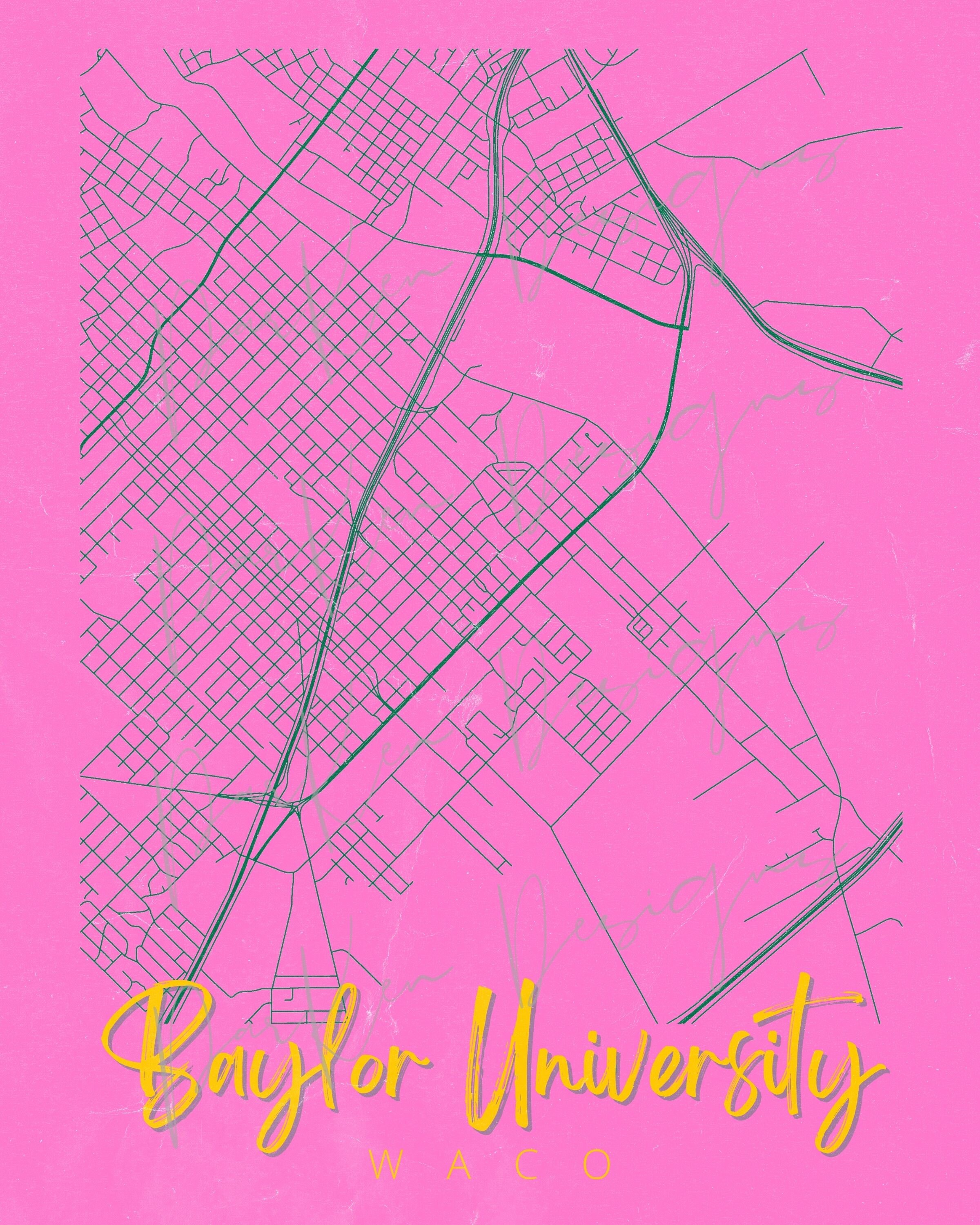 Baylor University Pink Map Art Print: Waco Texas, Dorm Decor (digital ...