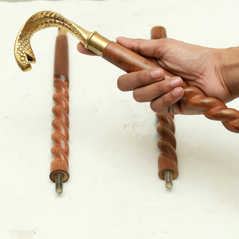 Serpent Handle Walking Stick: Twisted Wood Cane With Brass Snake - Etsy