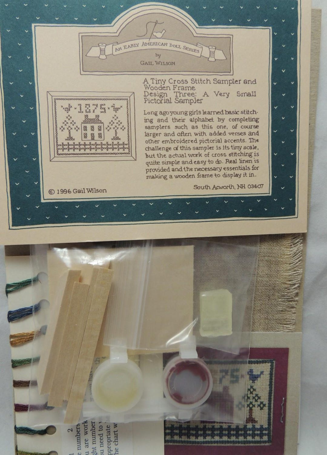 Gail Wilson Kit for Tiny Cross Stitch Sampler and Frame, Early American ...