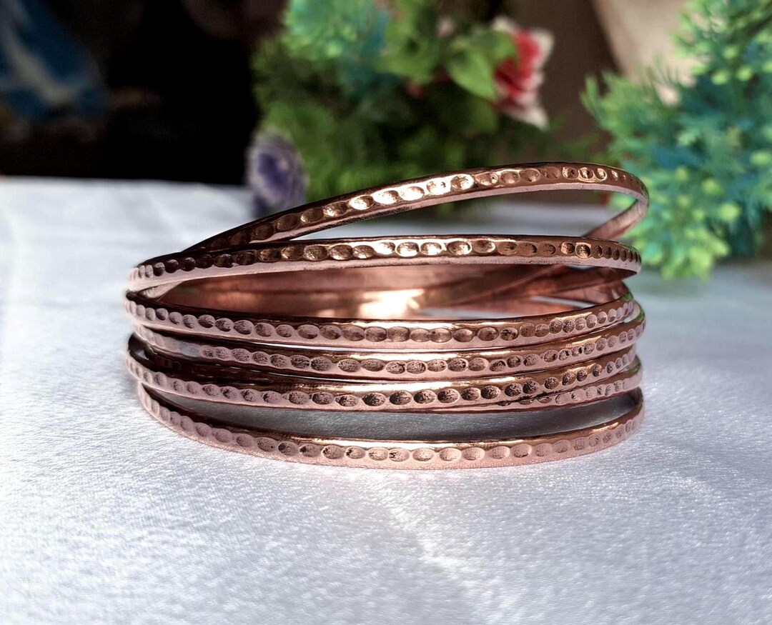 Hammered Copper Bangle Set – Thin Boho Wire Bangles, Set of 7 - Etsy