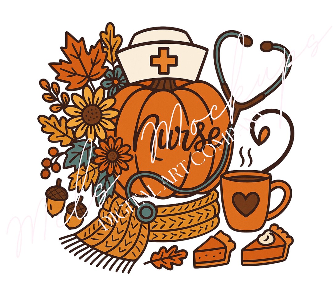 Fall Nurse PNG | Autumn Stethoscope Floral Pumpkin Design | Cozy ...