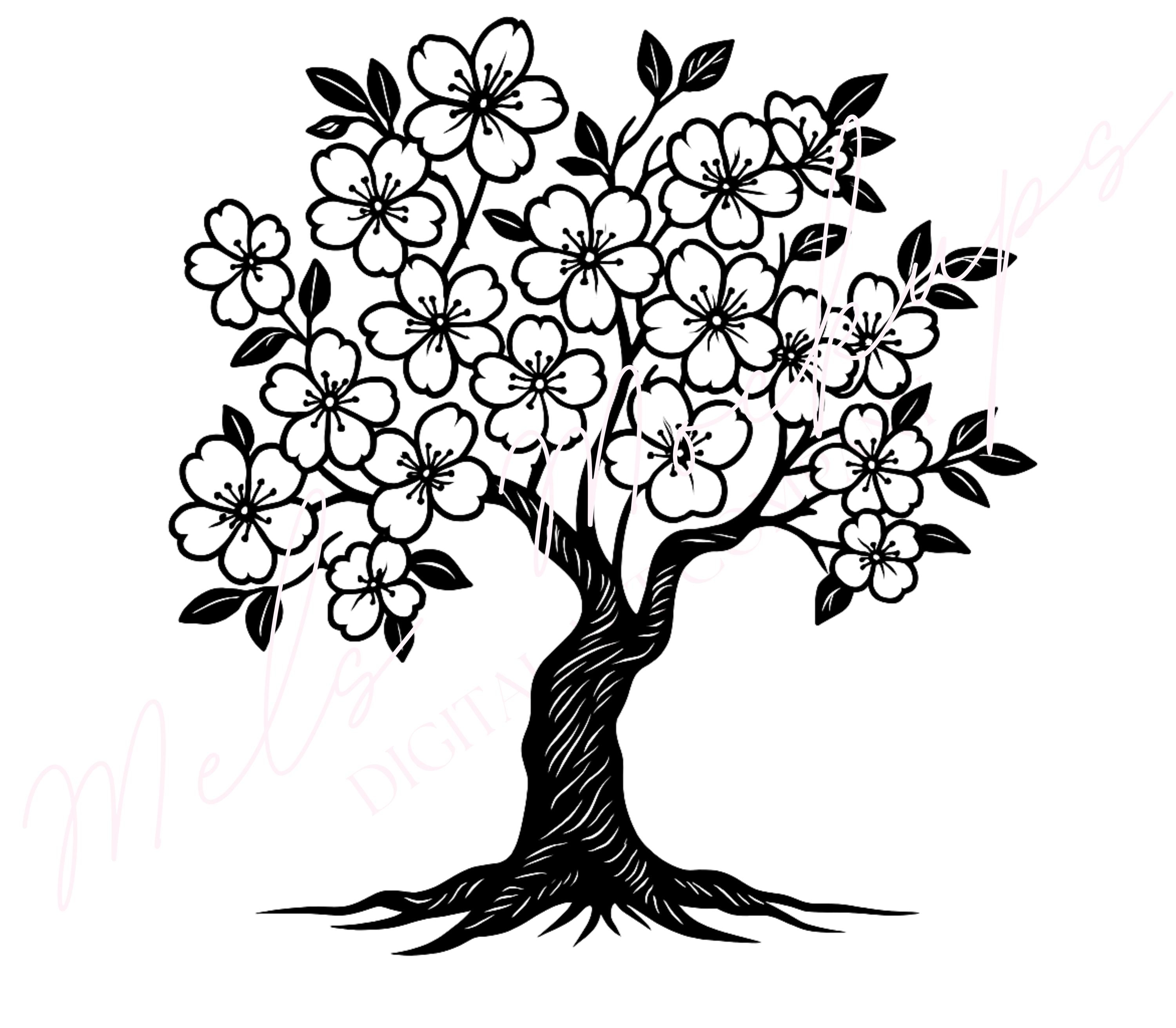 Hand-drawn Cherry Tree PNG | Sakura Blossom Clipart (digital Download ...