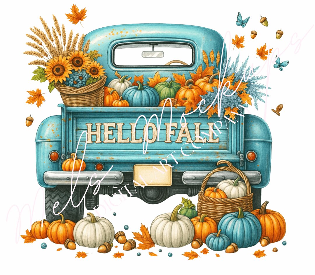Watercolor Fall Truck Clipart, Pumpkins, Farm Truck Png (digital ...