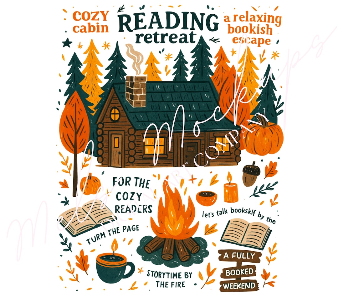 Cozy Cabin Reading Retreat PNG, Fall Book Lover Graphic (digital ...