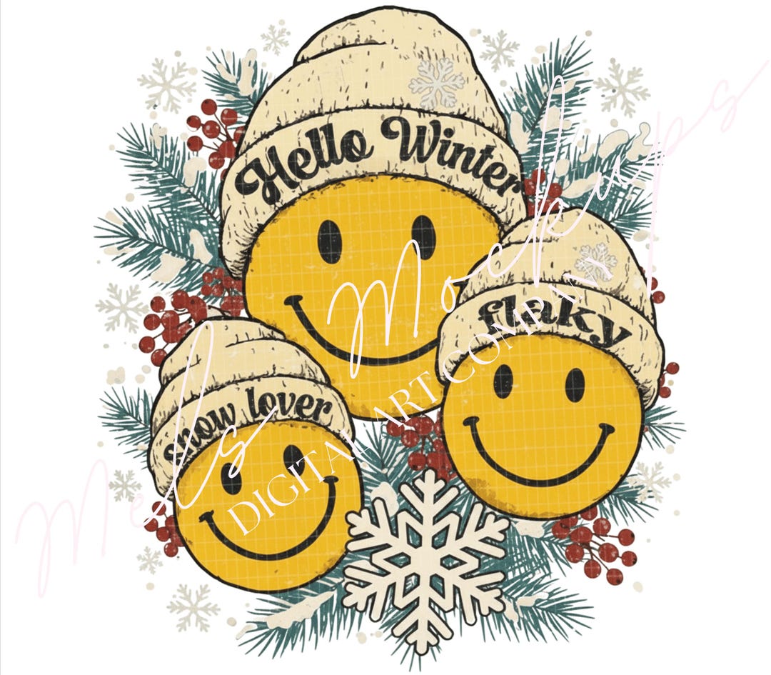 Hello Winter Smiley Face Winter and Snow Lover PNG SVG - Etsy