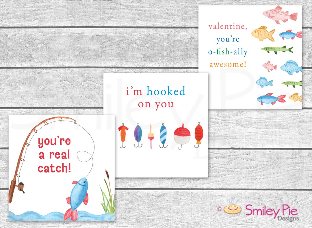 Valentine Cards Fishing – Printable File – Instant Download – I'm ...