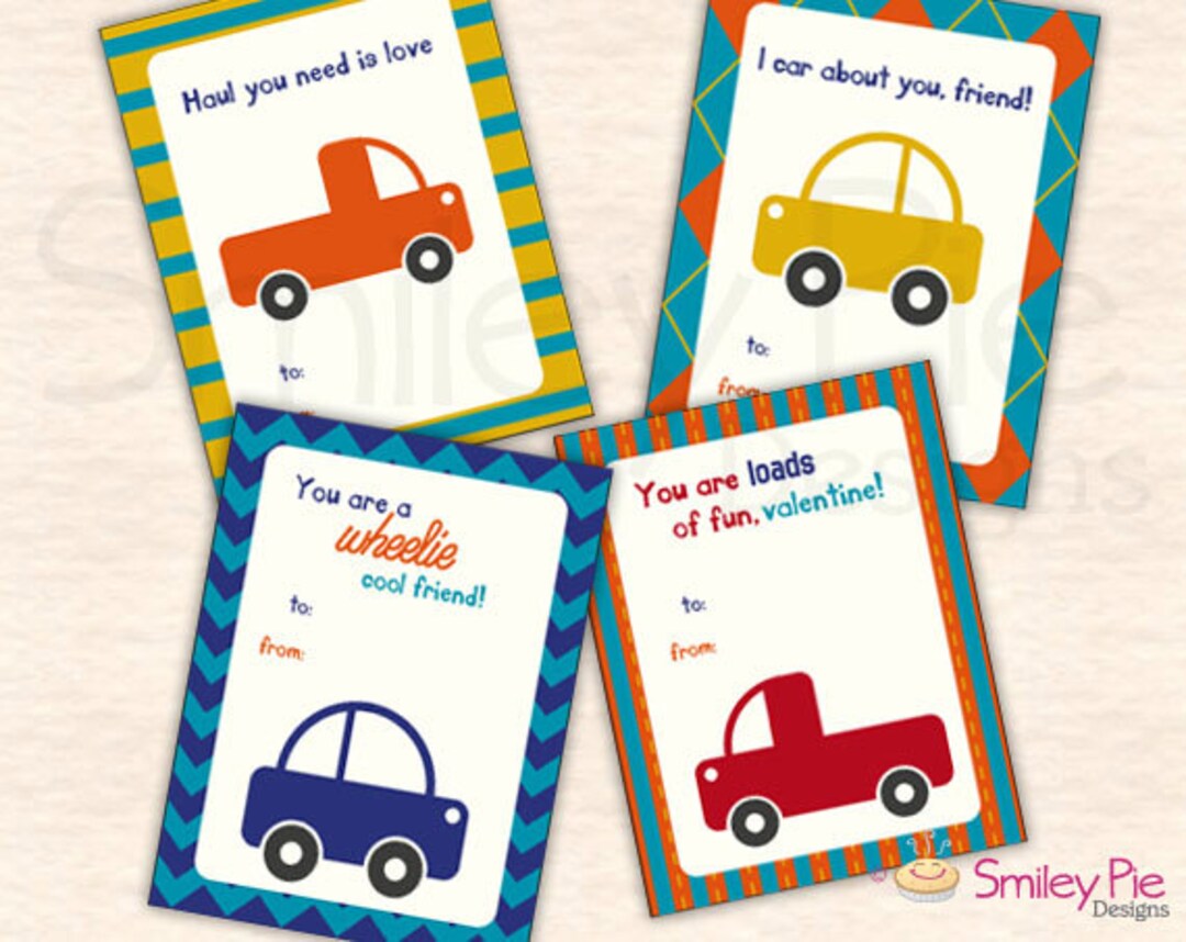 Cars and Trucks Valentines valentine Cards for Boys classroom ...