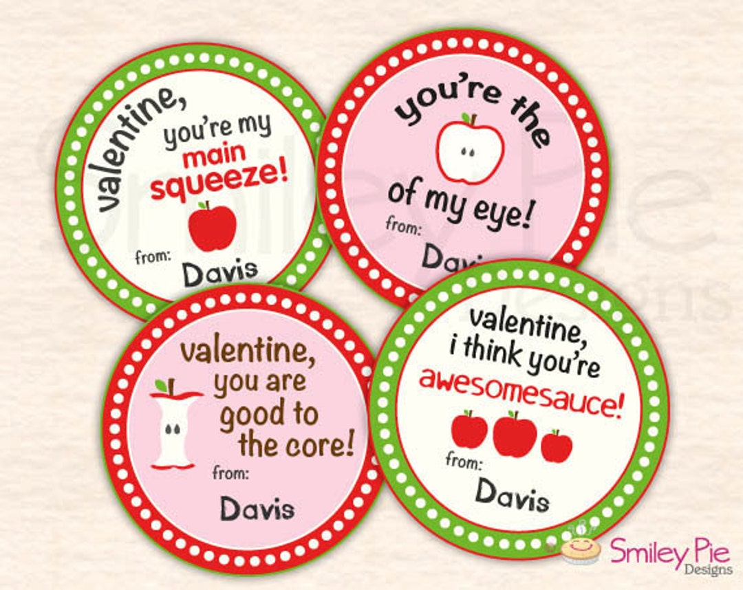 Apple Valentine - Applesauce Pouch Toppers - Personalized - Printable ...