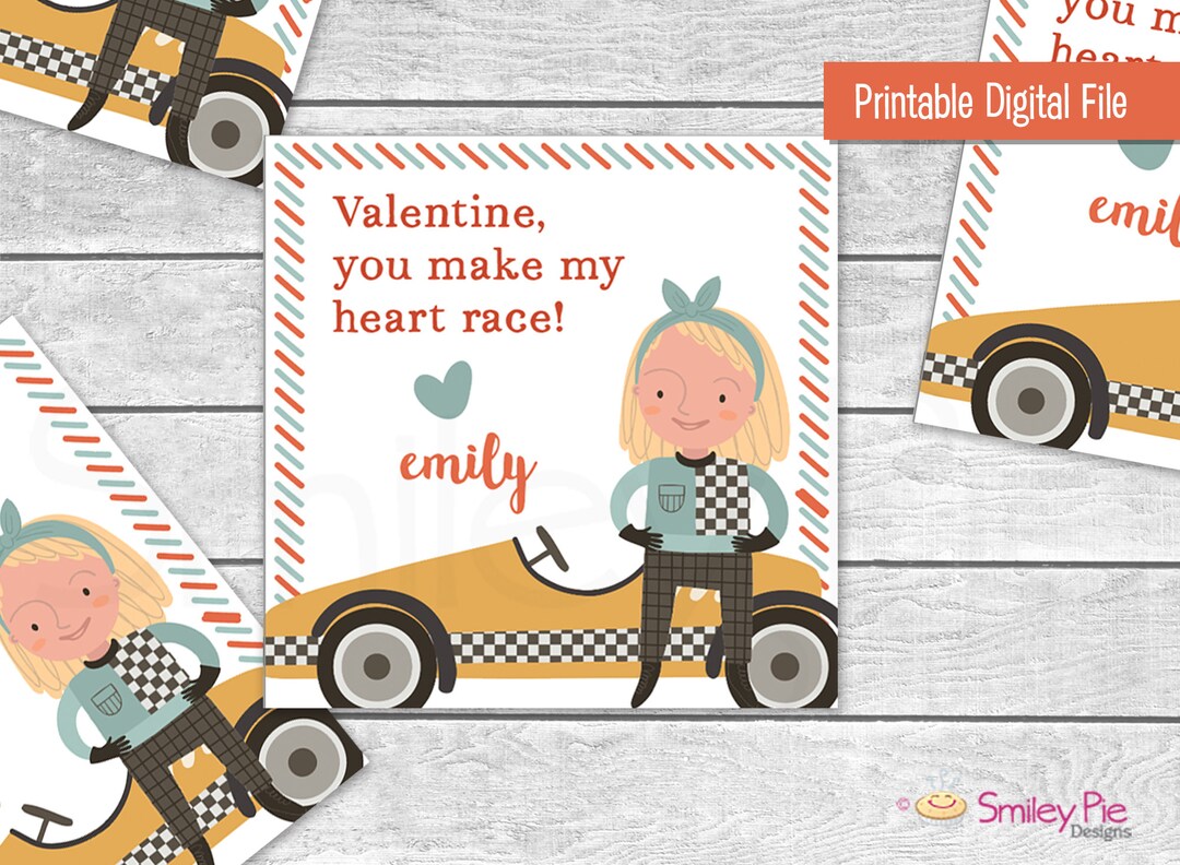 Race Car Valentine Cards – Printable File – You Make My Heart Race ...