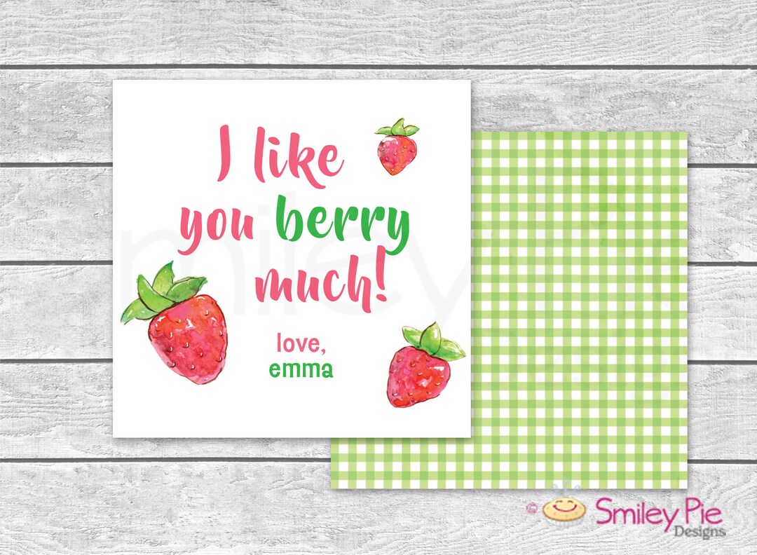 Strawberries Valentine Cards Printable File I Like You Berry Much ...