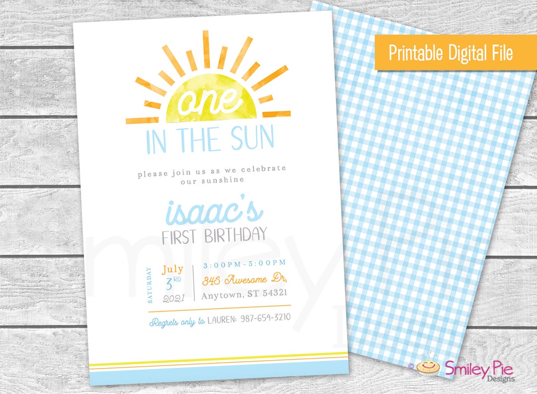 One in the Sun Birthday Invitation – Digital File OR Printed Invite ...